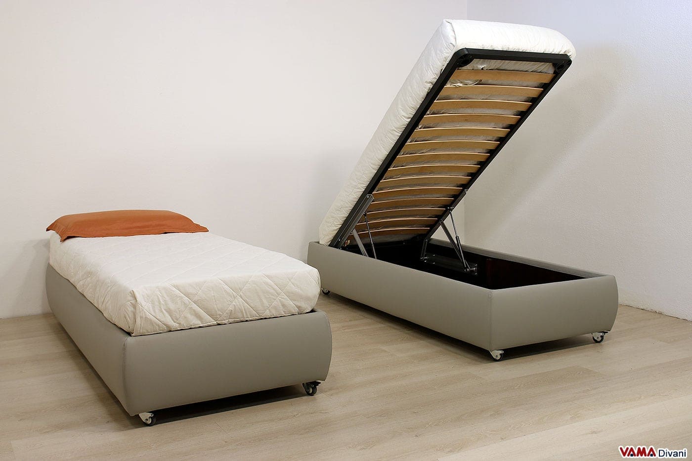 Letti singoli contenitore imbottiti in ecopelle – Architettura e design ...