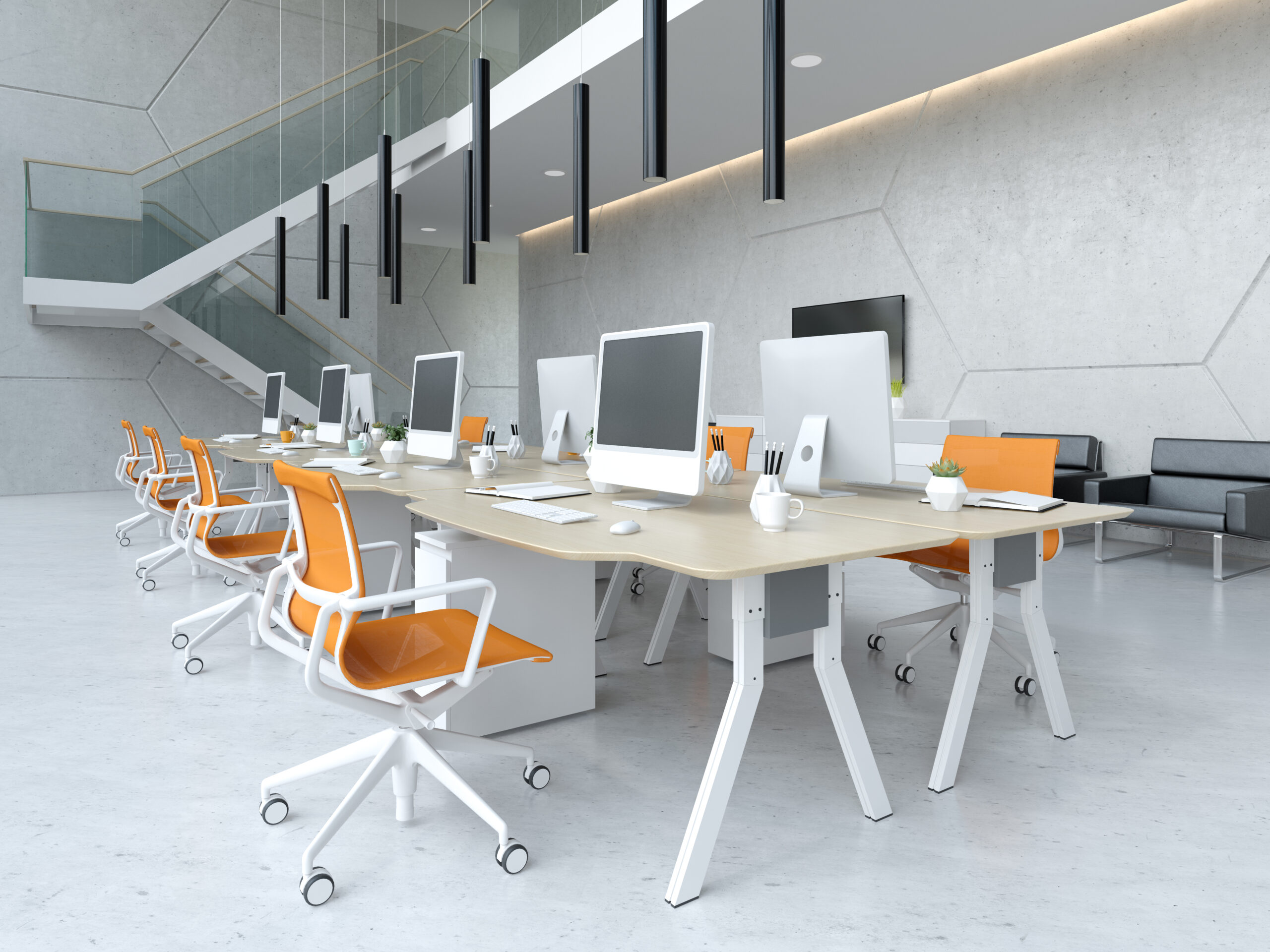 Interior modern open space office 3D illustration – Architettura e ...