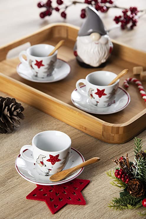 Excelsa-Gnomo-Set-6-Tazzine-Caffè-con-Piattino-Porcellana-Decoro ...